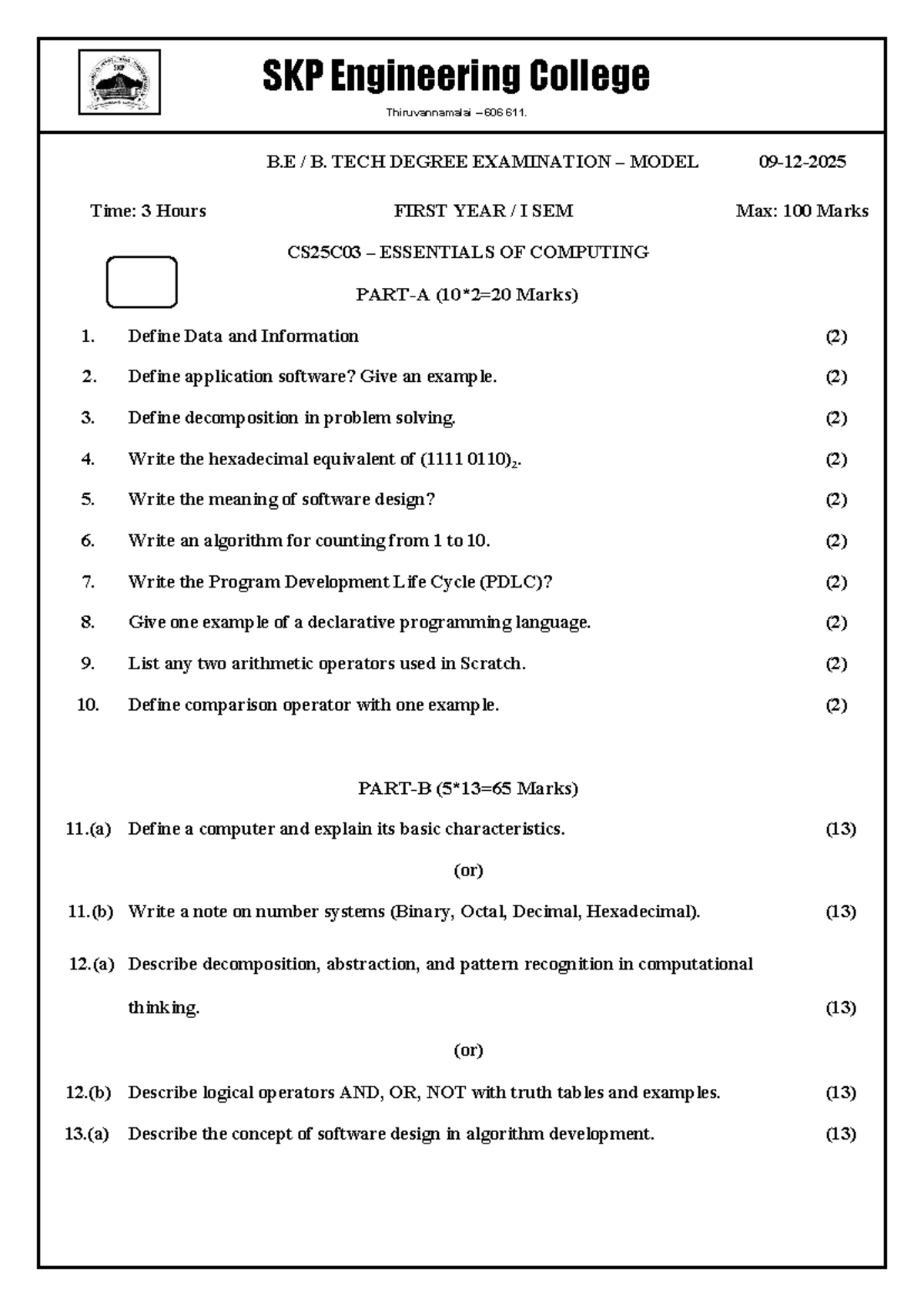 EC MQP 09-12-25: CS25C03 Essentials of Computing Exam Questions - Studocu