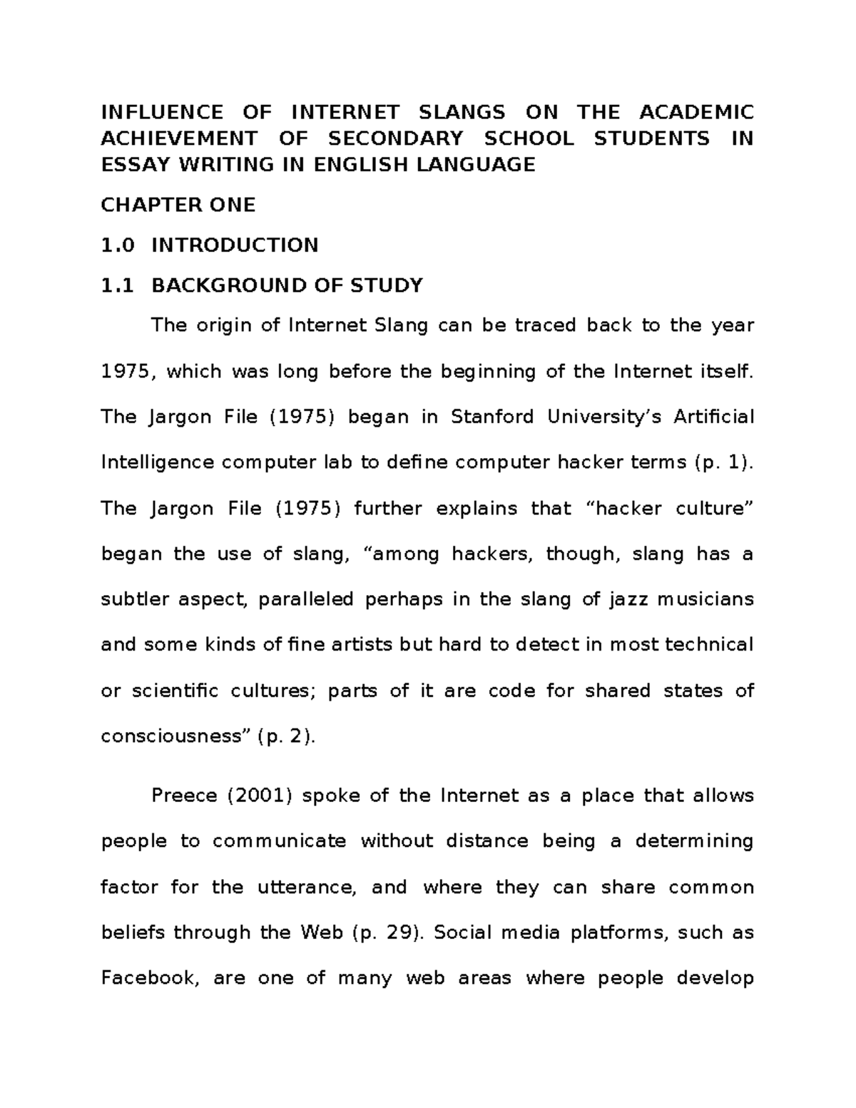 Influence of Internet Slangs on Academic Achievement in Essay Writing ...