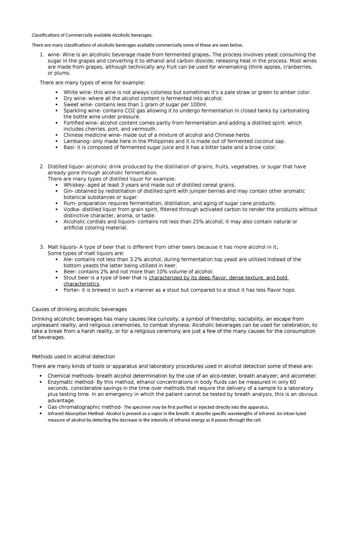 Classifications of Commercially available Alcoholic beverages - There ...