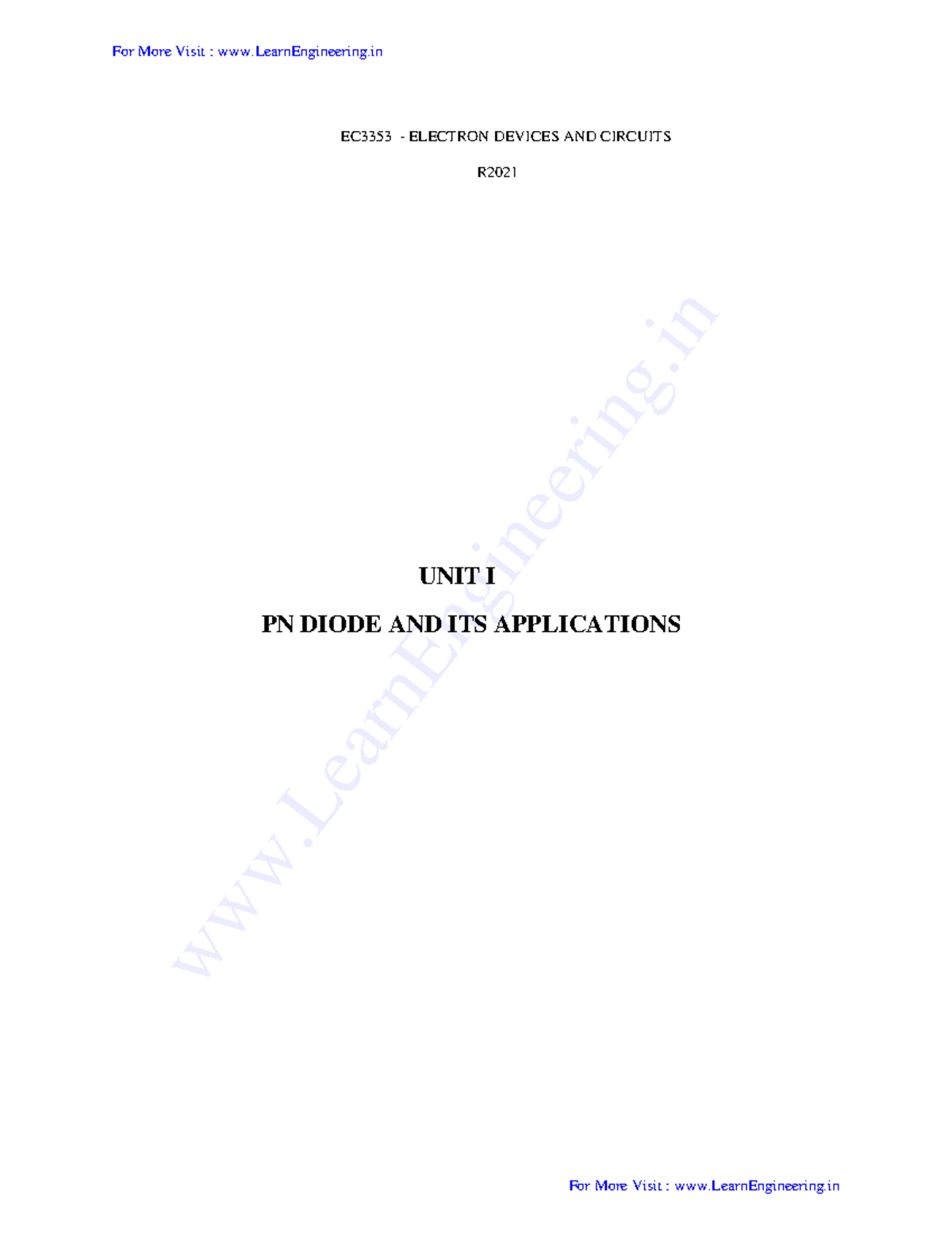 EC3353 Electron Devices and Circuits 01- By Learn Engineering - UNIT I PN DIODE AND ITS ...