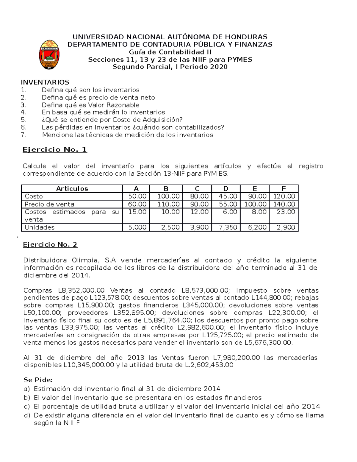 Guia 1 Contabilidad II Segundo Parcial 2020 - UNIVERSIDAD NACIONAL AUTÓNOMA DE HONDURAS ...