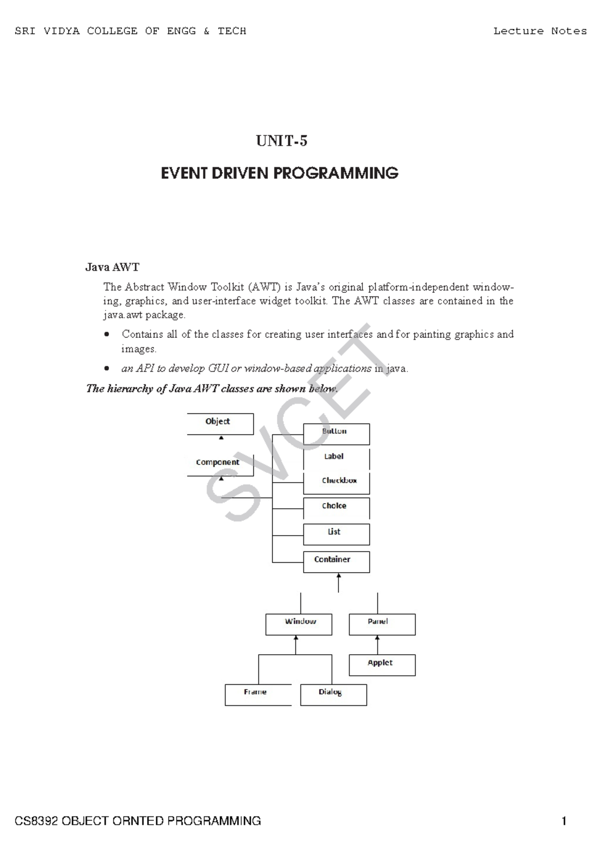 OOPS Unit 5 - Complete Notes on Java AWT and Event Driven Programming ...