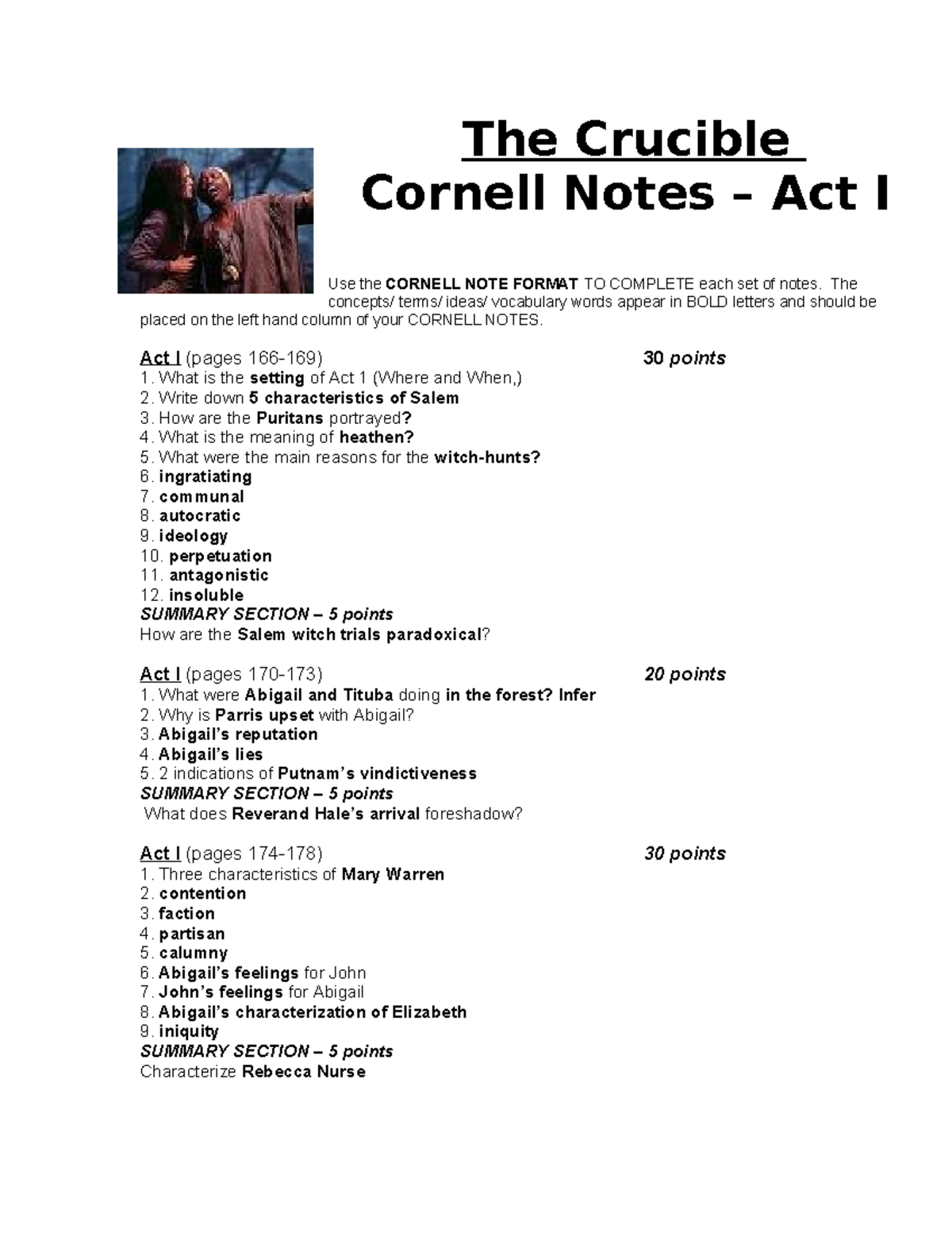 The Crucible Cornell Notes Act I - The Crucible Cornell Notes – Act I ...