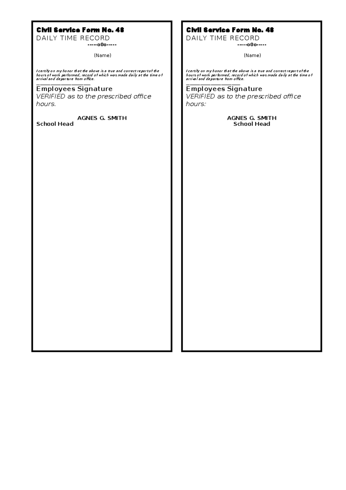 Civil Service Form No. 48 - Daily Time Record Template - nacc - Studocu