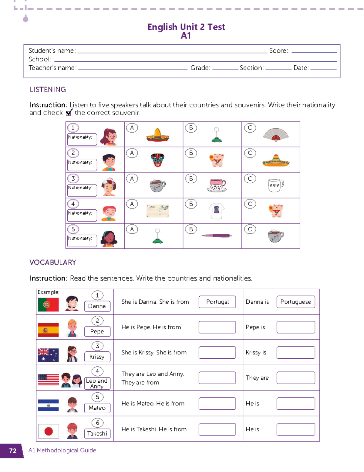 A1 Unit 2 Test - Listening & Vocabulary Practice Guide - Studocu