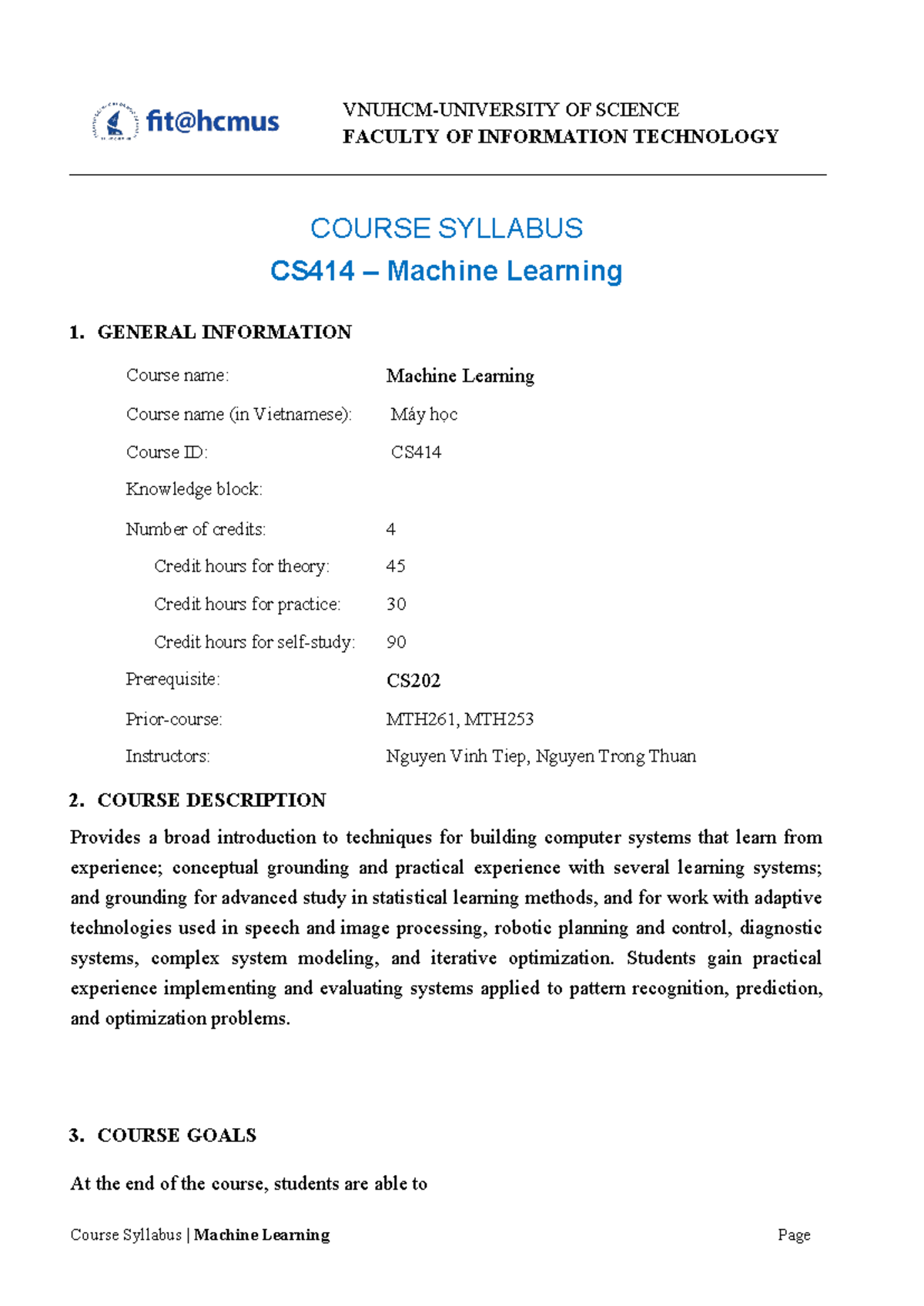 2023-CS414-Machine Learning-Course Syllabus Overview - Studocu