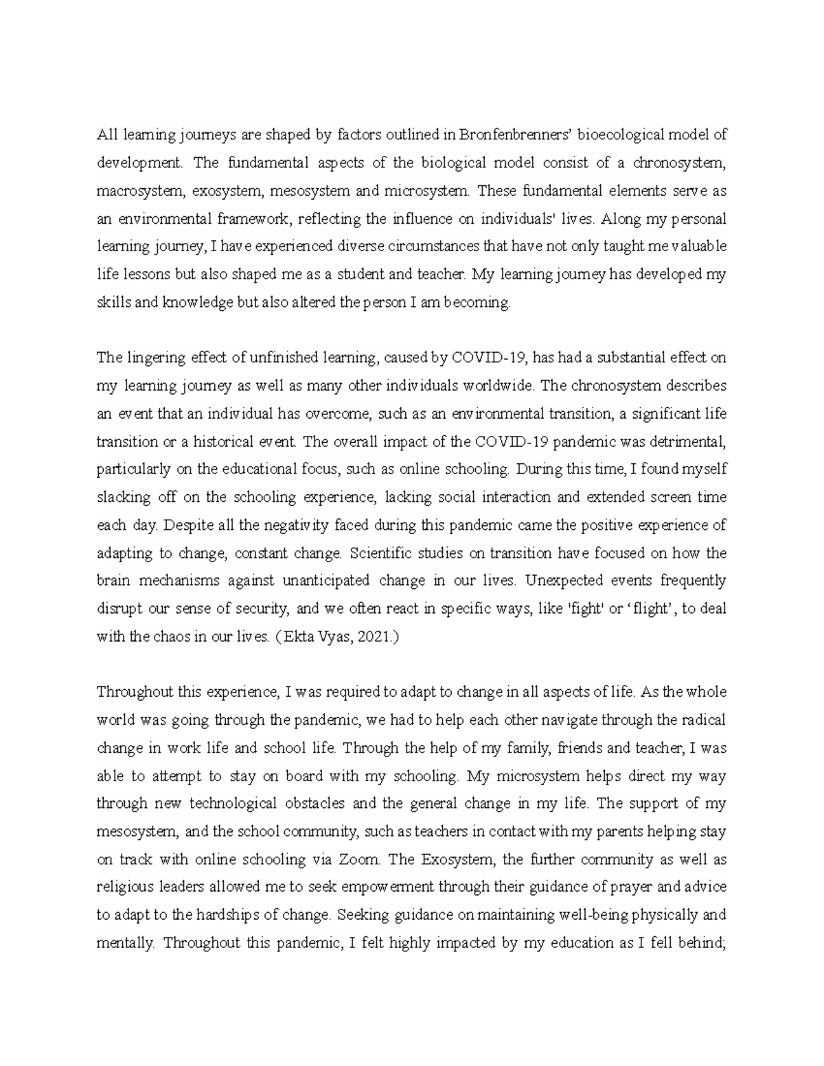 EDES 100 - Critical Reflection on My Learning Journey - Studocu