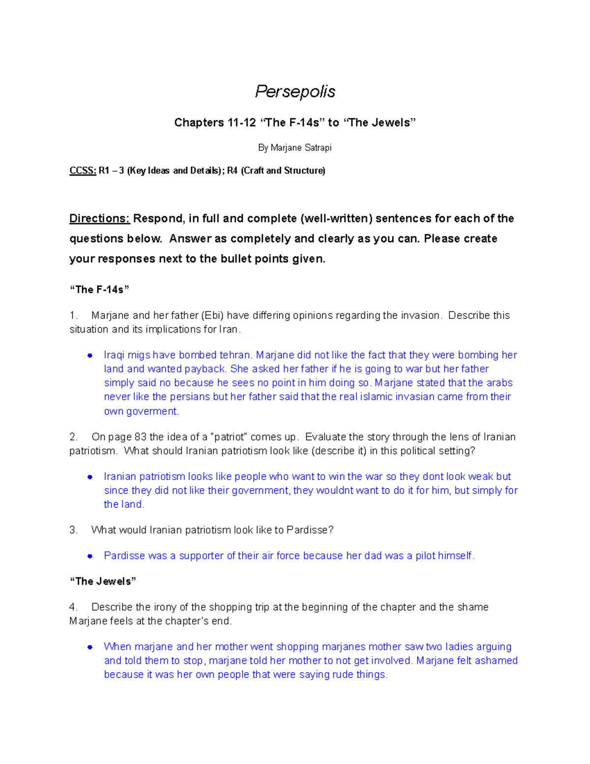 Persepolis Ch. 11-12 Summary & Analysis: "The F-14s" to "The Jewels ...