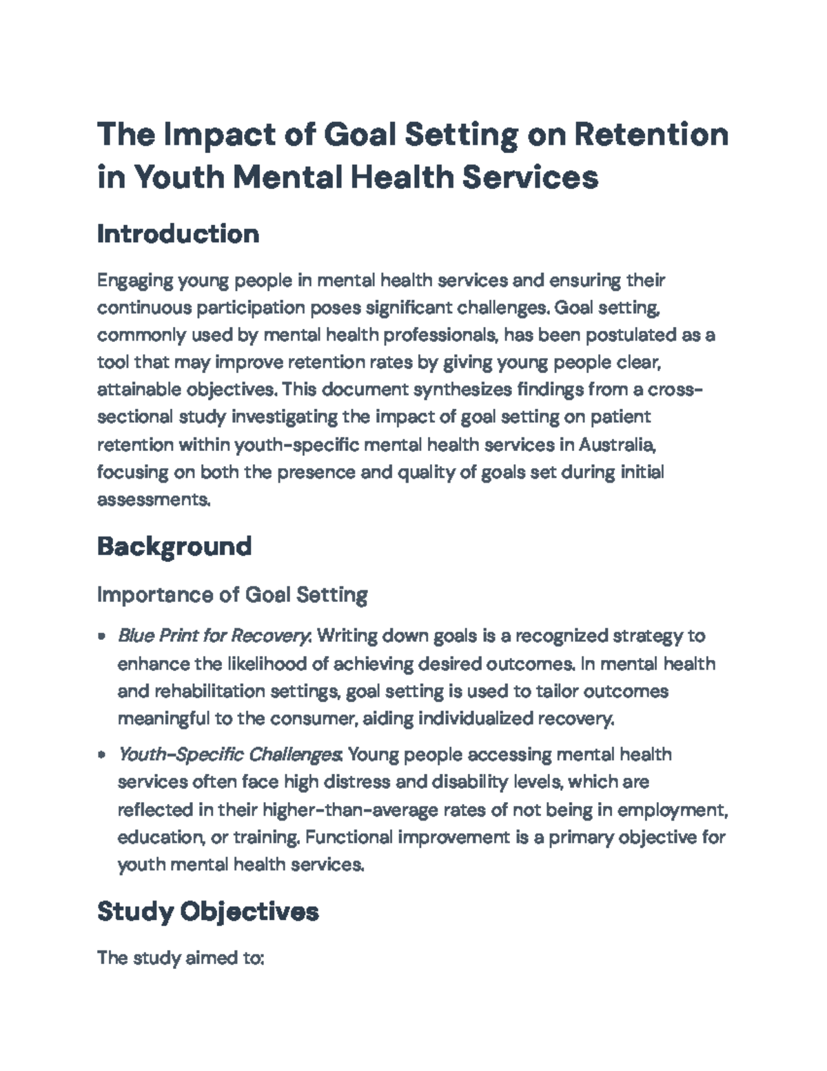 The Impact of Goal Setting on Retention in Youth Mental Health Services ...
