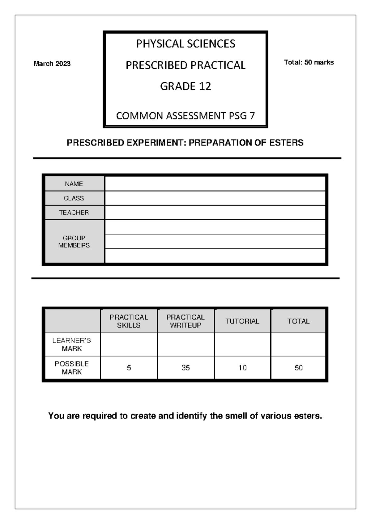 Gr 12 Physical Sciences Practical: Ester Preparation & Identification ...