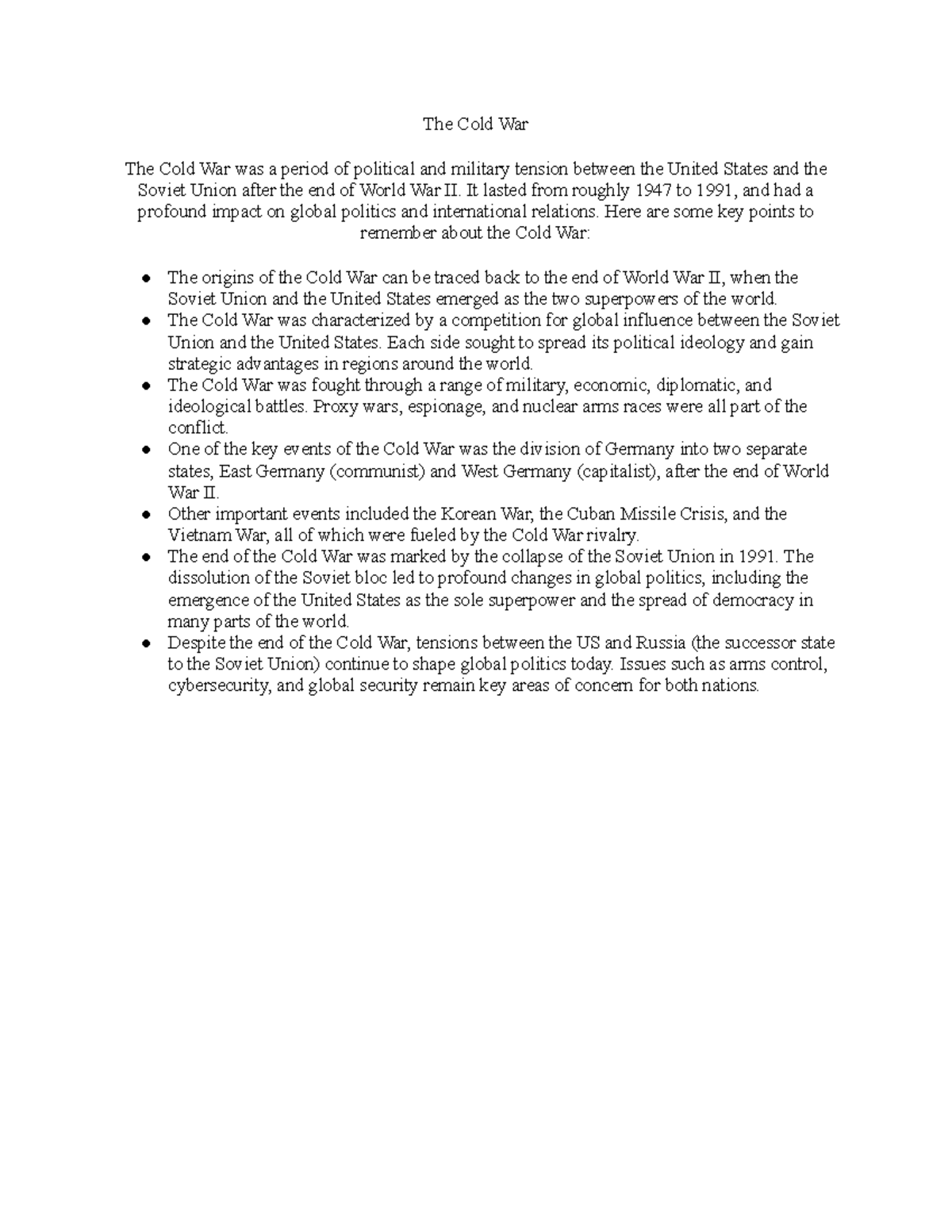 HIS-132 Lecture Notes: Overview of the Cold War (1947-1991) - Studocu