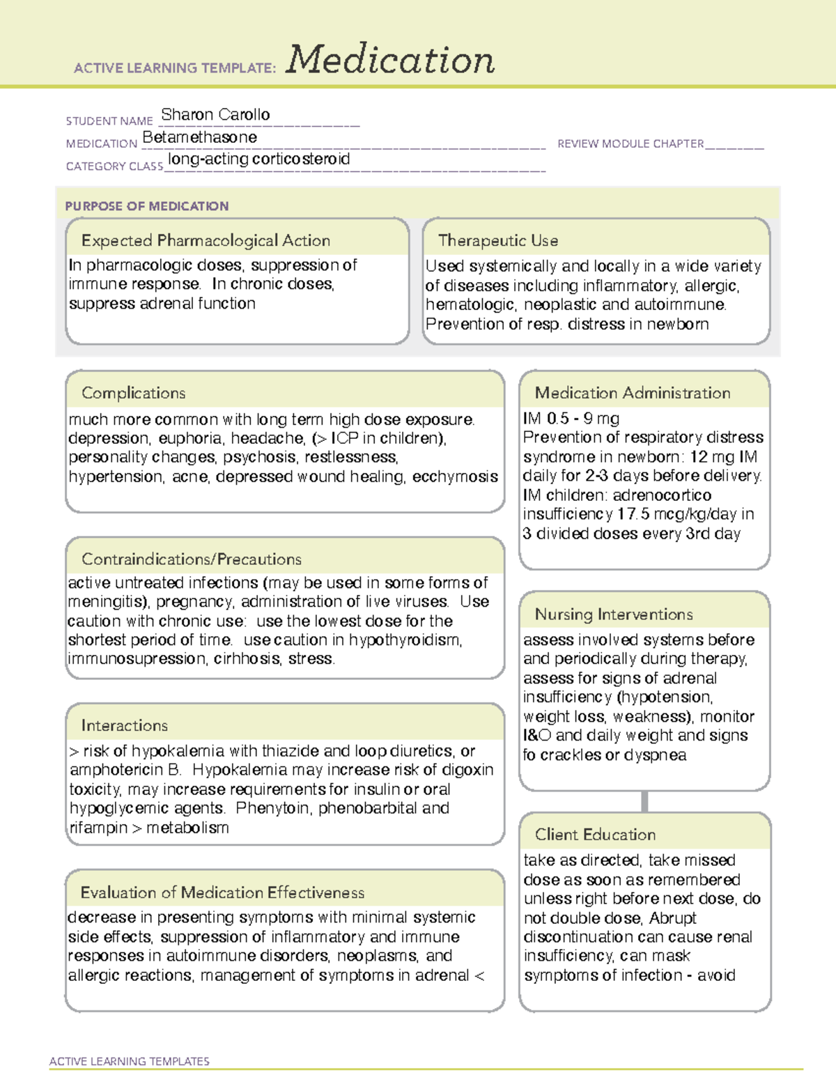 Betamethasone - ALT - ACTIVE LEARNING TEMPLATES Medication STUDENT NAME ...