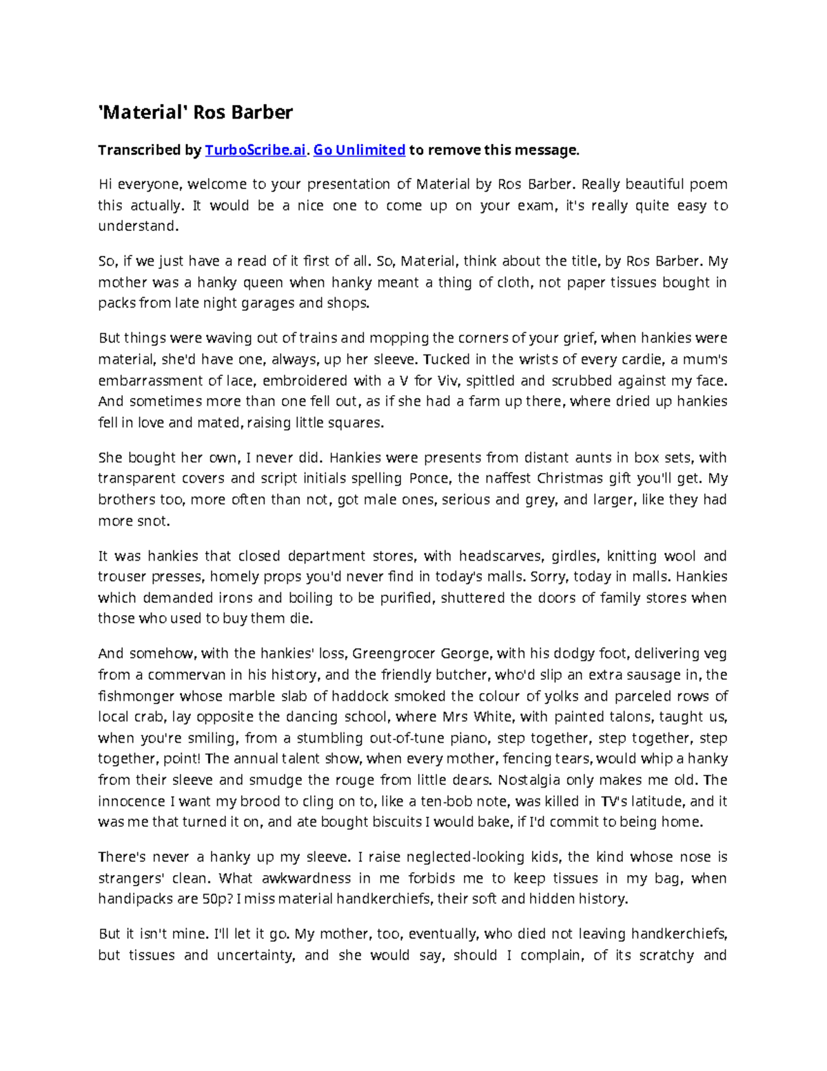 'Material' by Ros Barber - Analysis & Exam Insights - Studocu