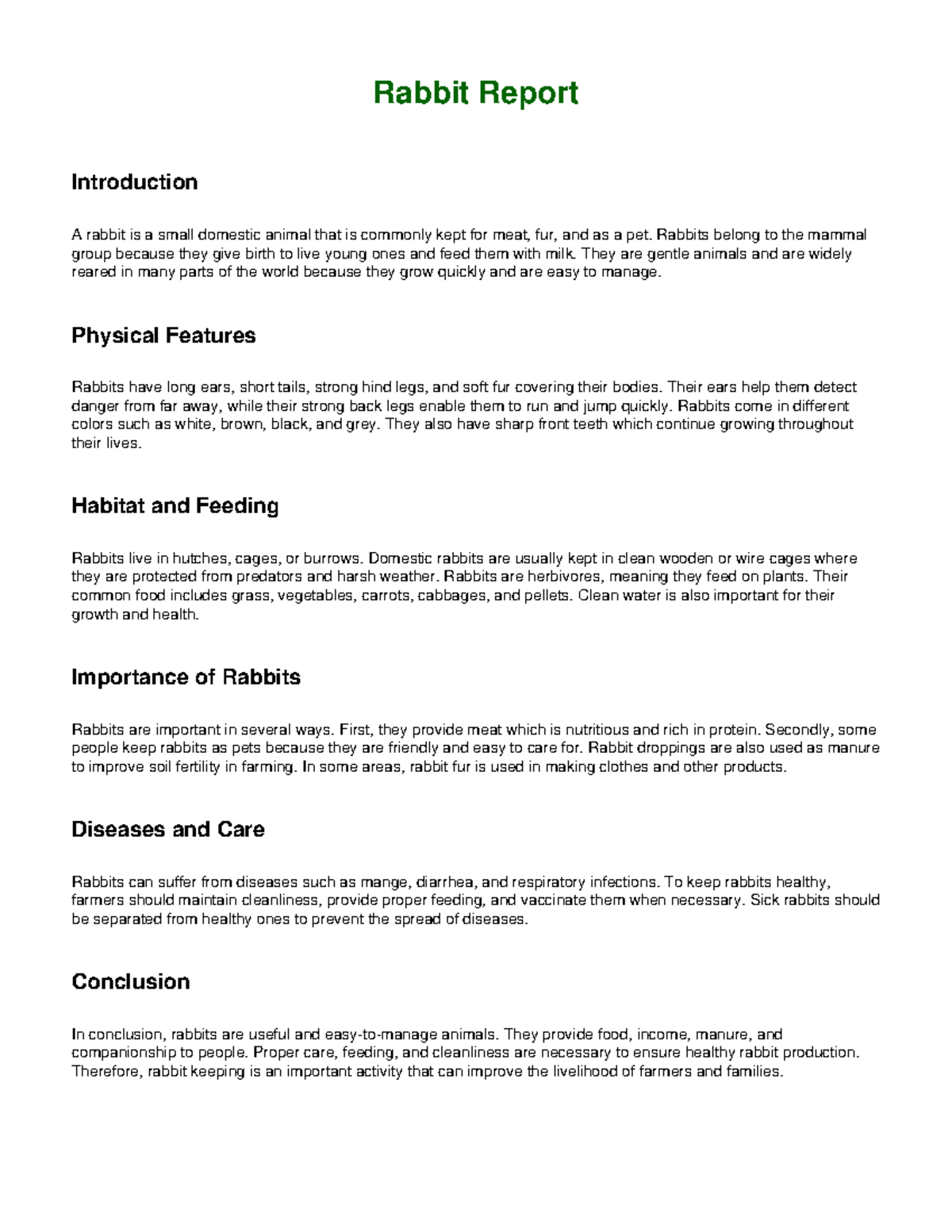 Rabbit Report: An Overview of Care, Habitat, and Importance - Studocu
