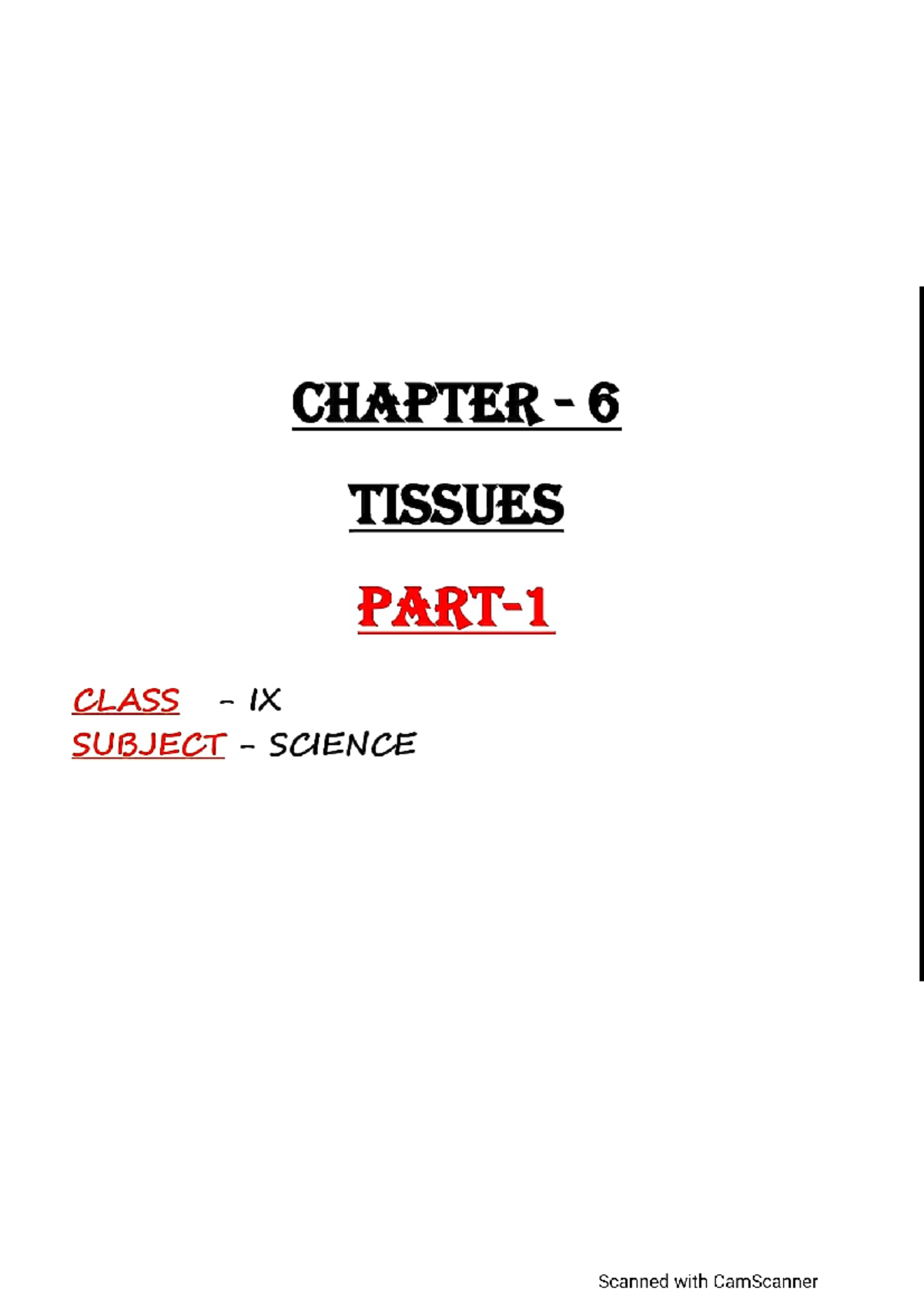 CHAPTER 6 TISSUES - CLASS IX SCIENCE NOTES - Studocu