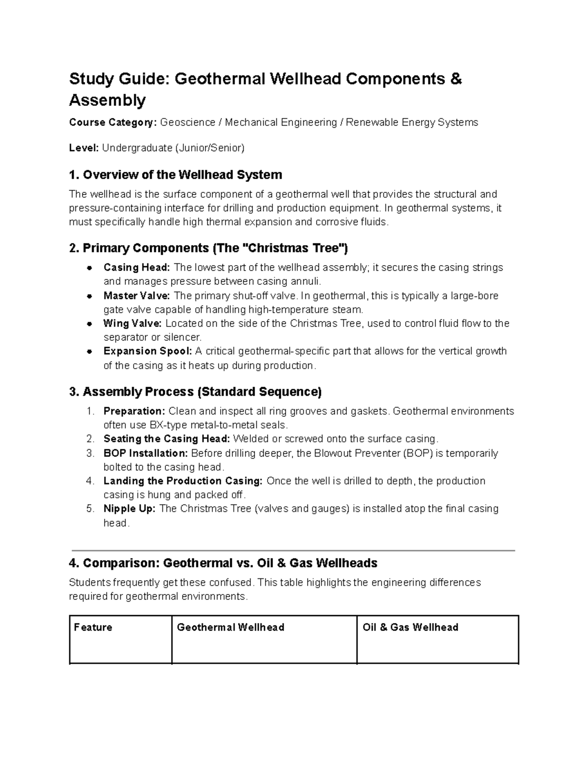 Geothermal Wellhead Components Assembly Study Guide (GEOS 101) - Studocu