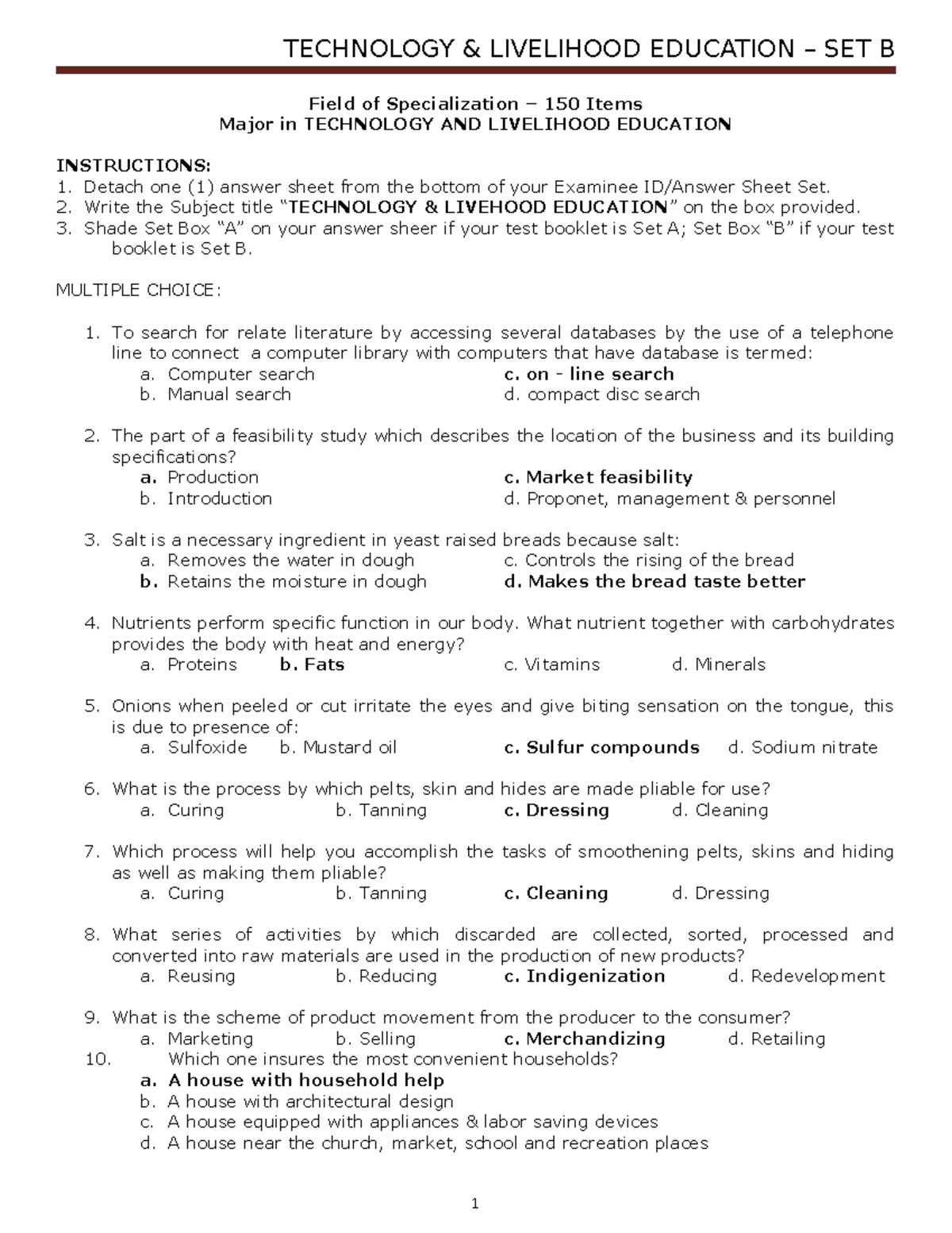 T L E Major With Answers - PRACTICE TEST FOR LET 2023 - Field of ...
