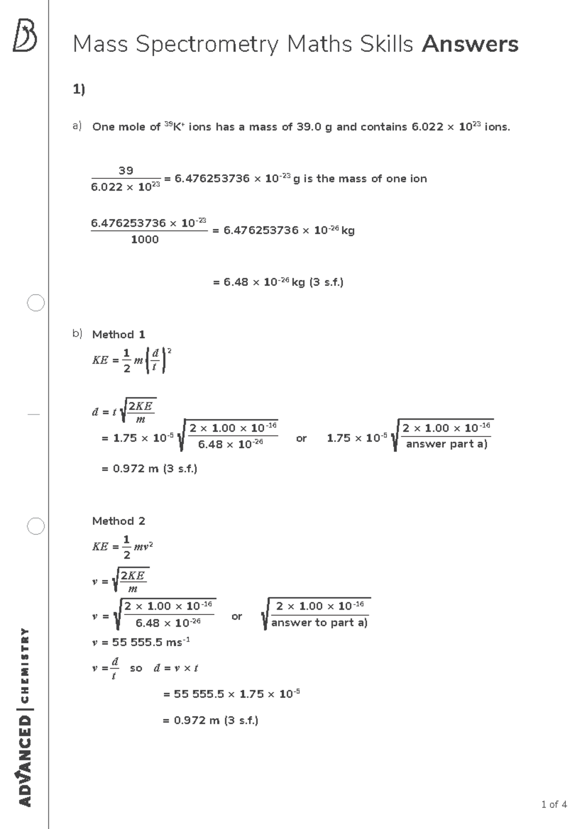 Mass Spectrometry Maths Skills Solutions for Exam Preparation - Studocu