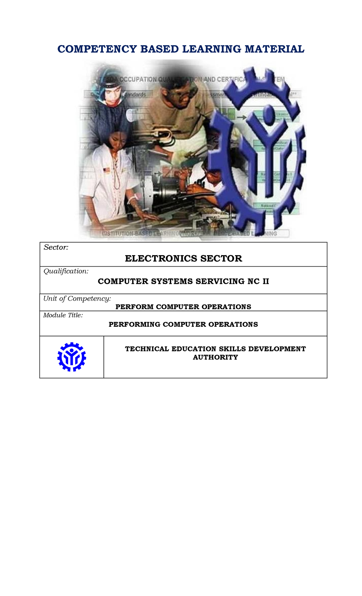 CBLM 2: Performing Computer Operations for Computer Systems Servicing ...