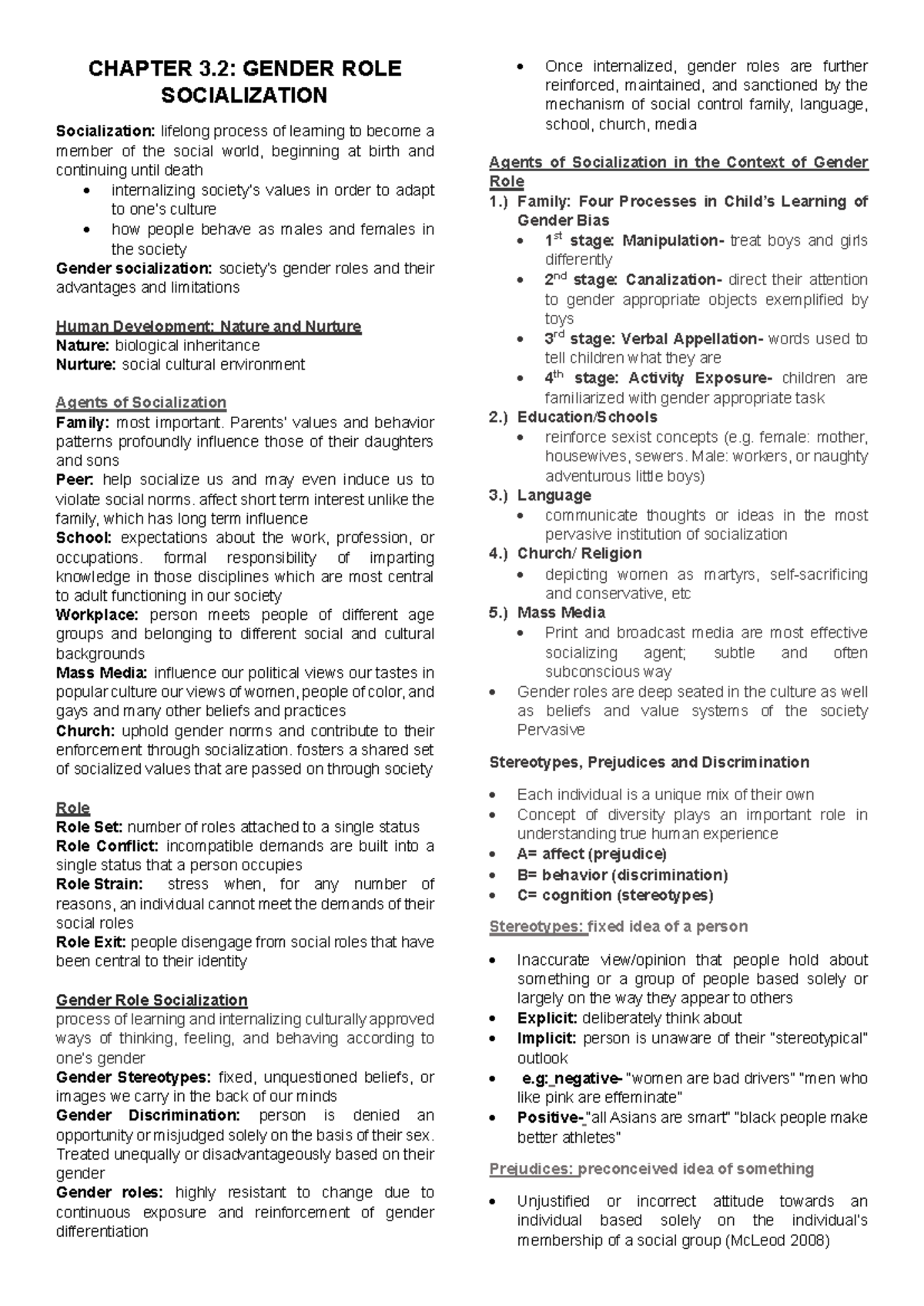 Chapter 3 - Gender Role Socialization Lecture Notes - Studocu