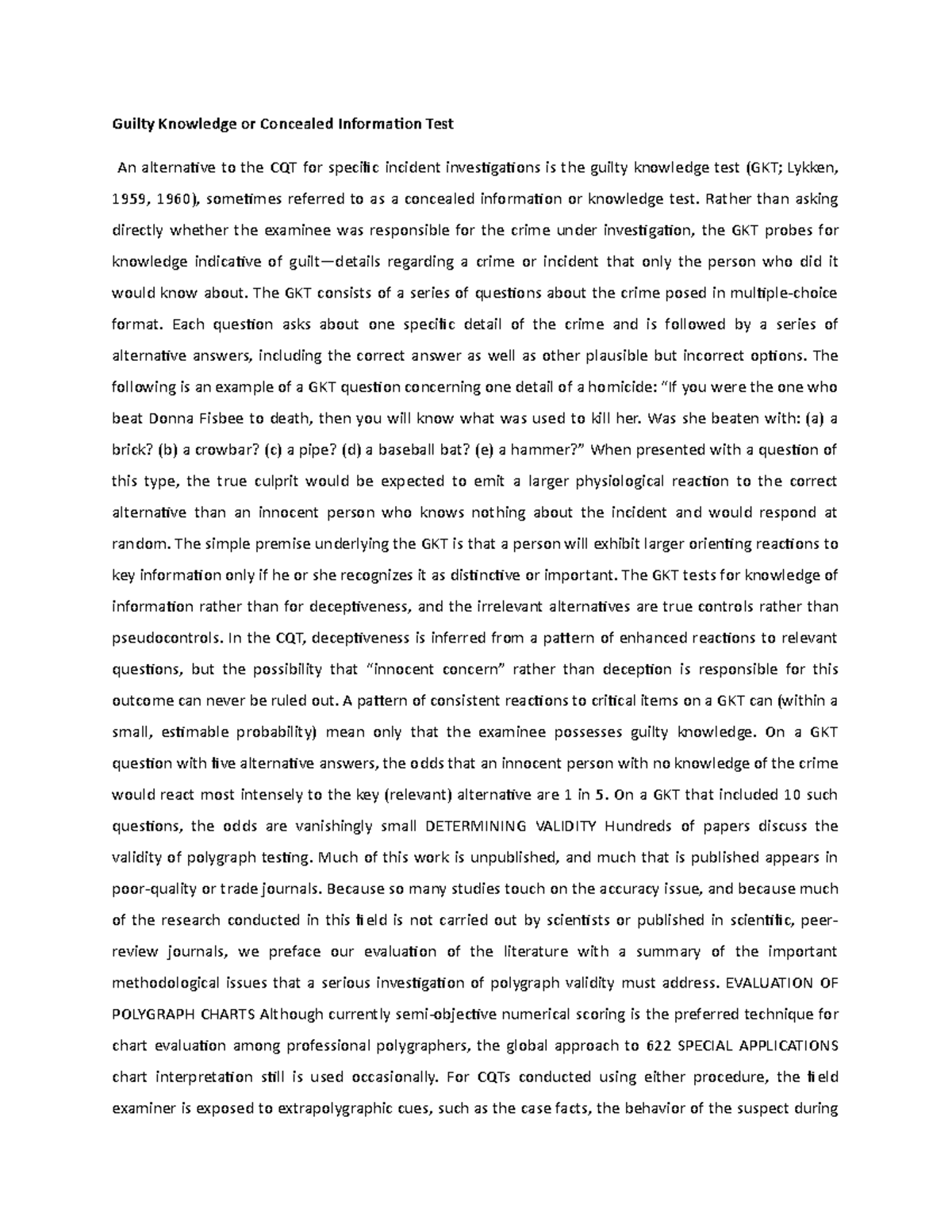 GKT: Understanding the Guilty Knowledge Test and Its Validity in ...