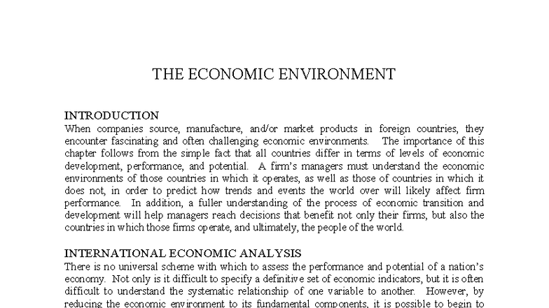 Economic Environment Analysis: Understanding Global Markets - Studocu