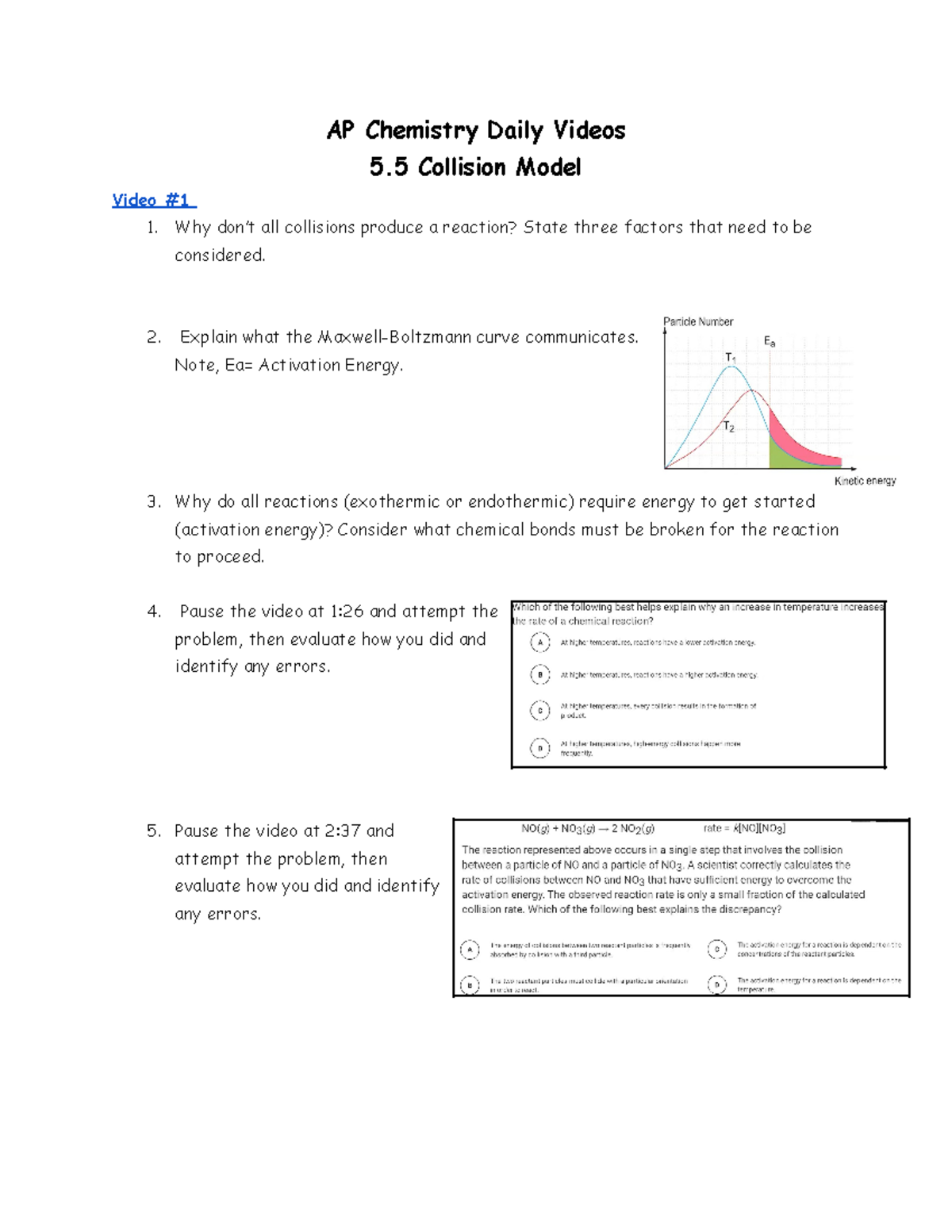 Unit 5 AP Chemistry Daily Video Notes on Collision Model - Studocu
