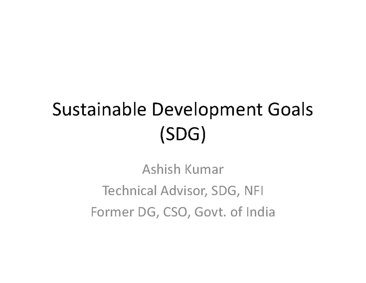 NITI Presentation on SDG-I: Overview of Sustainable Development Goals ...