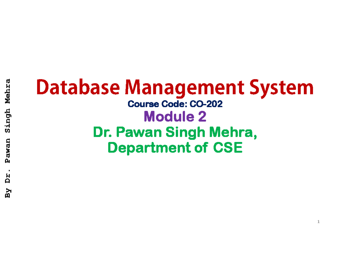 CO-DBMS Unit 2: Integrity Constraints, Algebra, and SQL Overview - Studocu