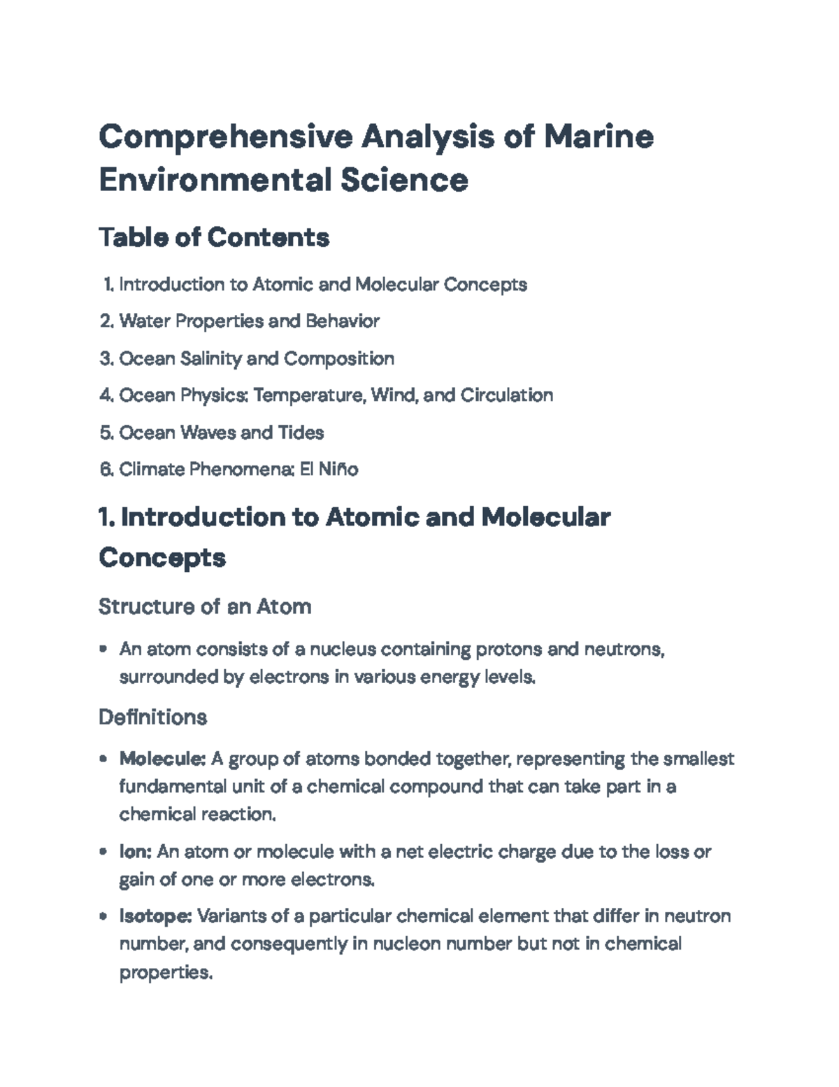 Marine Environmental Science Concepts - Comprehensive Overview - Studocu