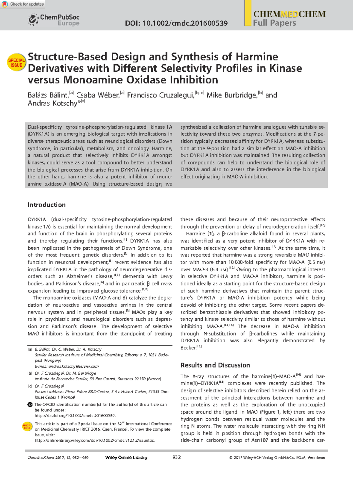 Chem Med Chem - 2017 - B lint - Structure‐Based Design and Synthesis of ...