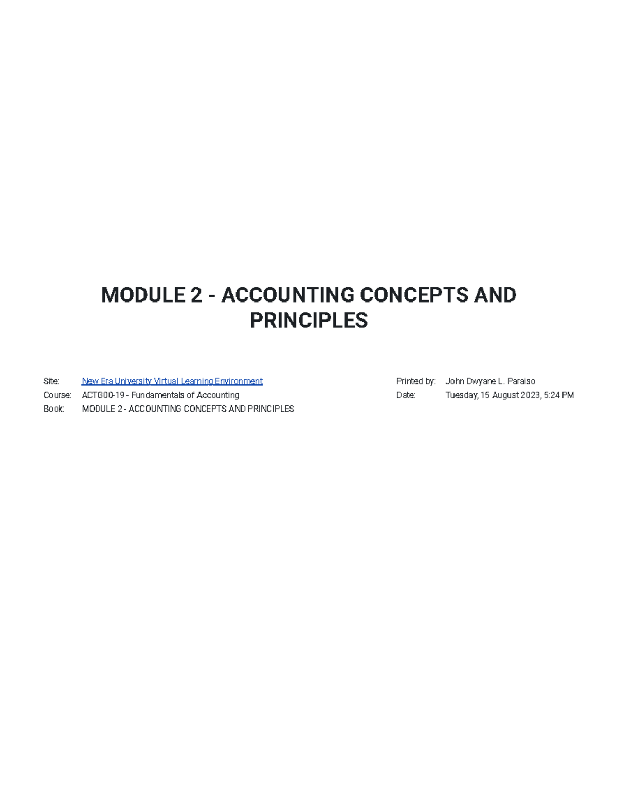 ACTG00-19 Module 2: Accounting Concepts & Principles Overview - Studocu