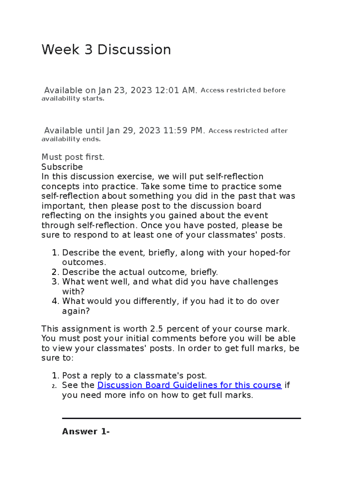 Week 3 Discussion-Done - Week 3 Discussion Available on Jan 23, 2023 12 ...