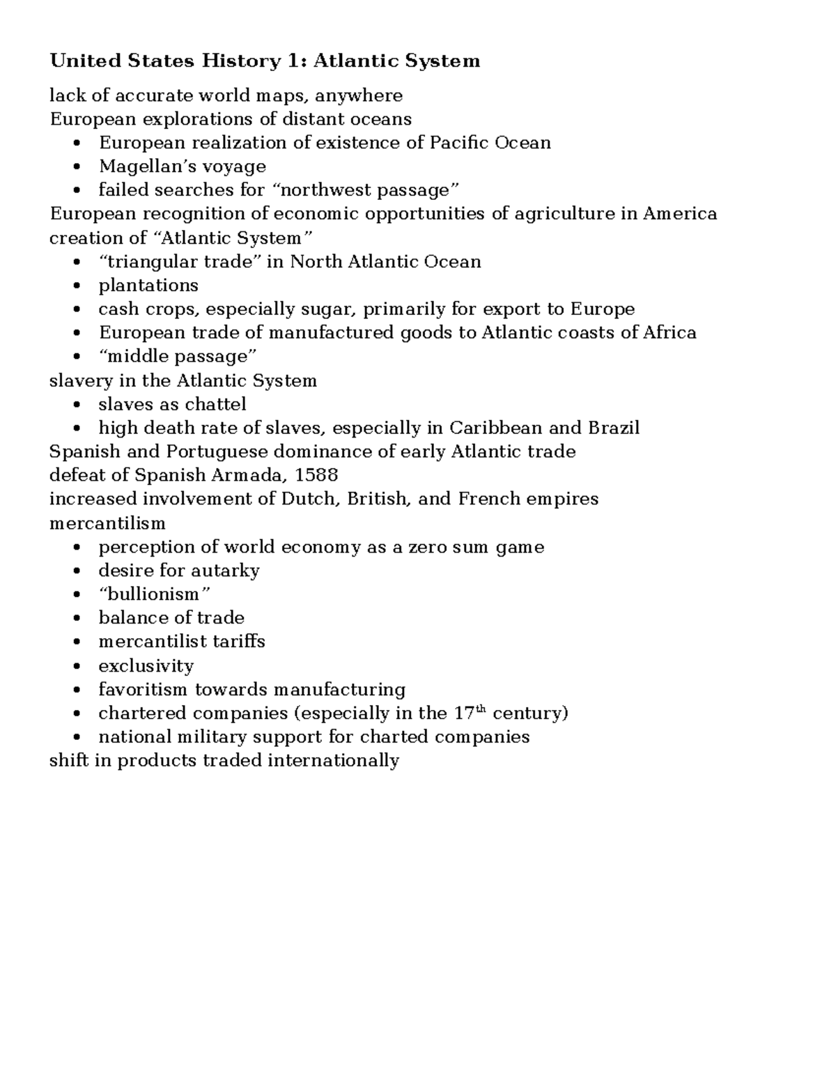 United States History 1: The Atlantic System and Trade Impact - Studocu