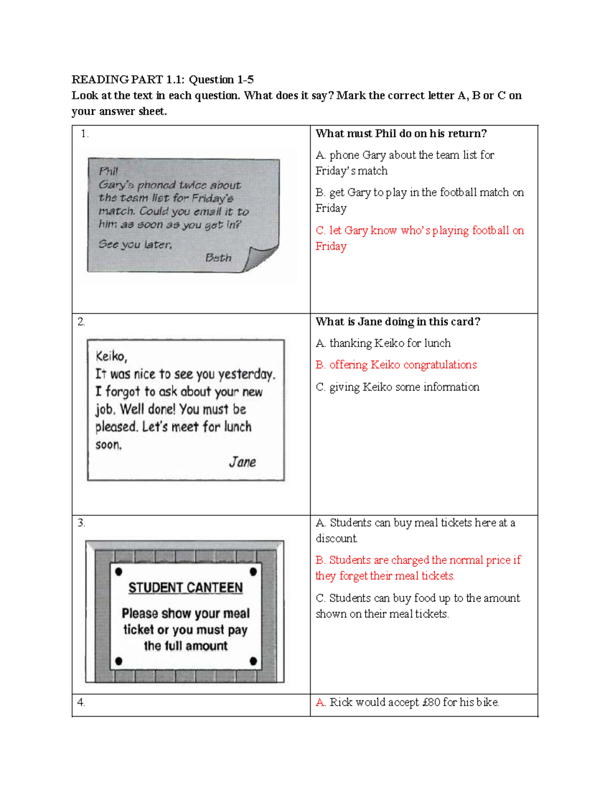 Reading Part 1: Practice Questions and Answers Guide - Studocu