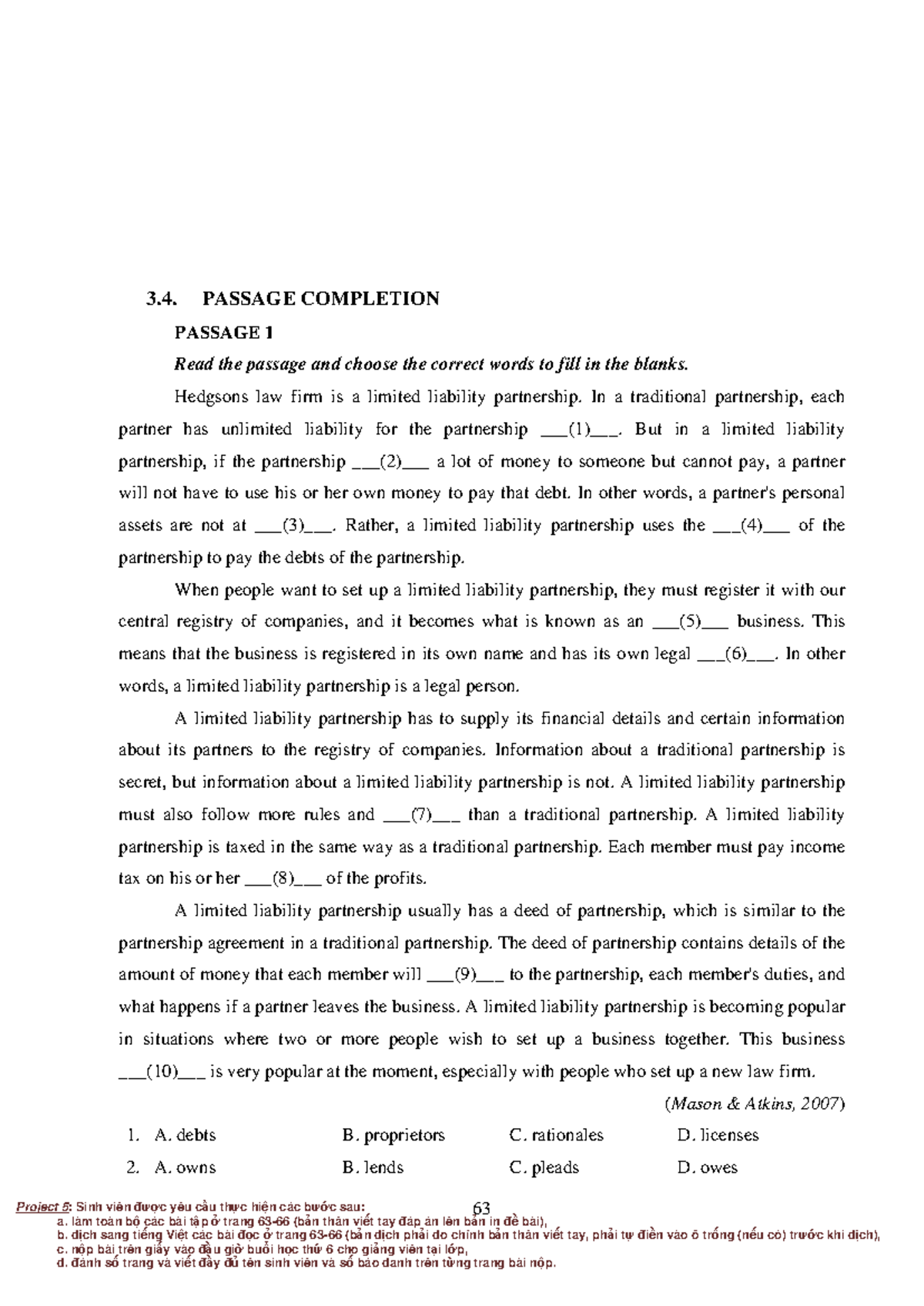 Project 5 - Passage Completion Exercises for TAPL1 - Studocu