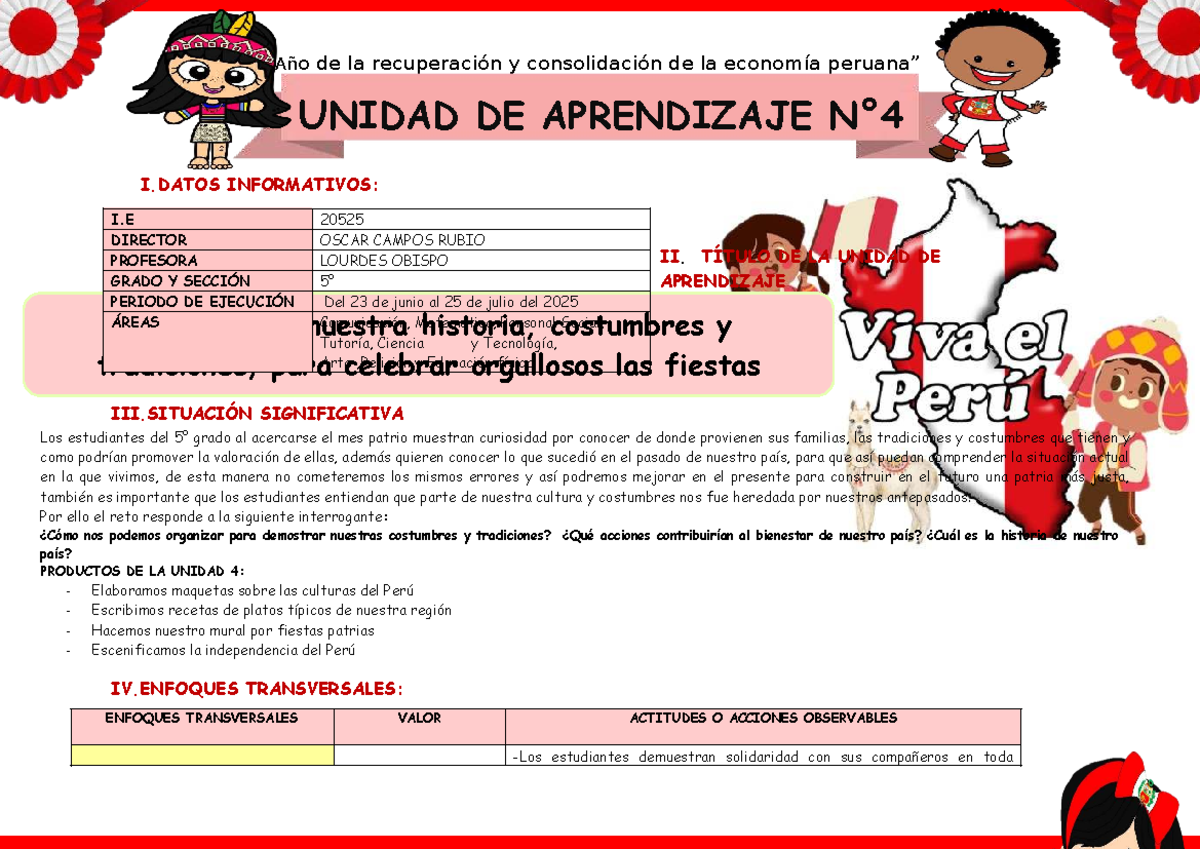 Unidad de Aprendizaje 20525: Nuestra Historia y Tradiciones en 5to ...