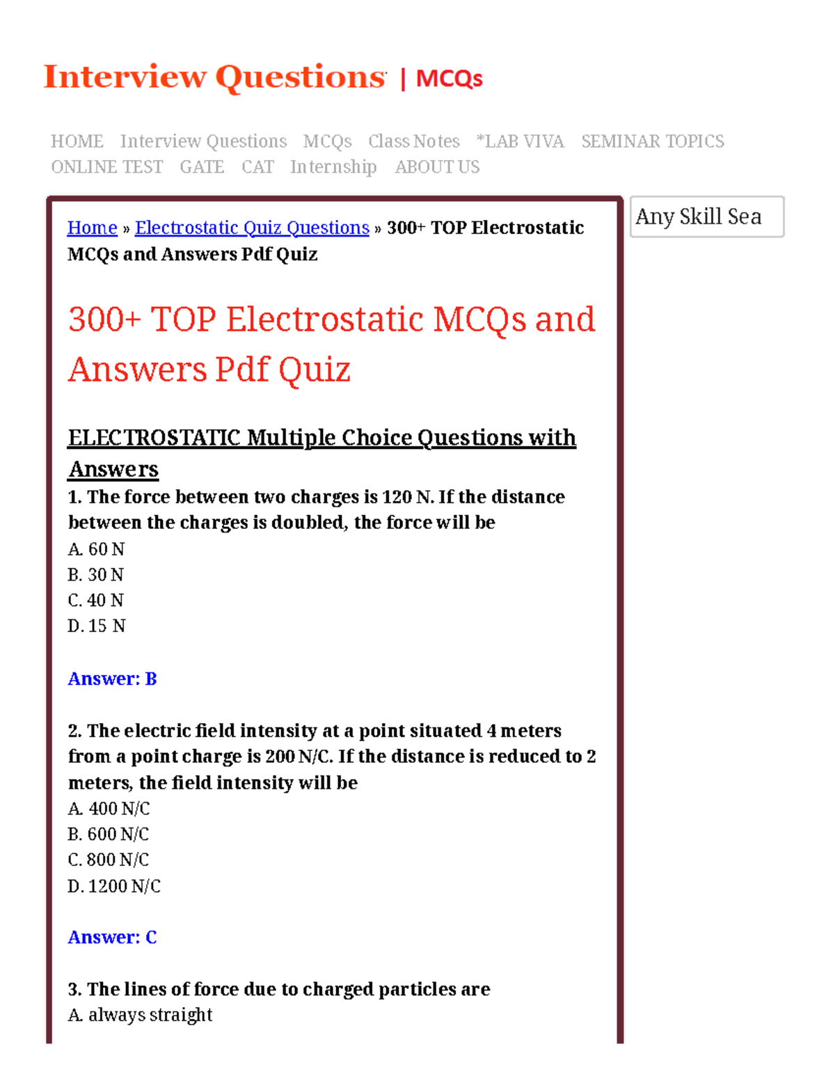 300+ Electrostatic MCQs & Answers Quiz 2023 - PDF Format - Studocu