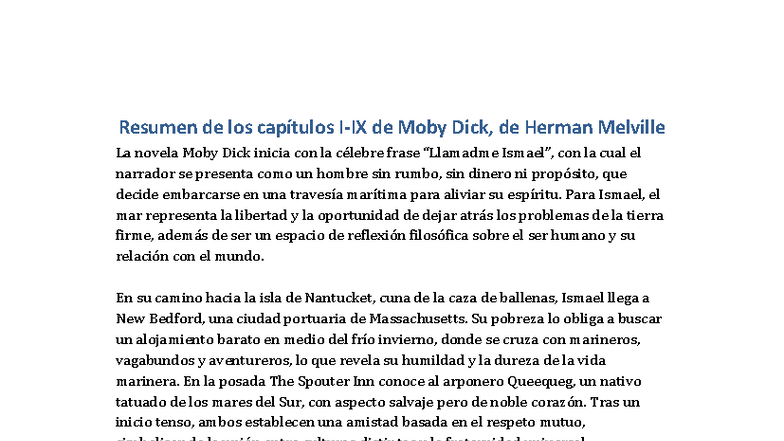 Resumen de los Capítulos 1-45 de Moby Dick (3 Resúmenes Parciales ...