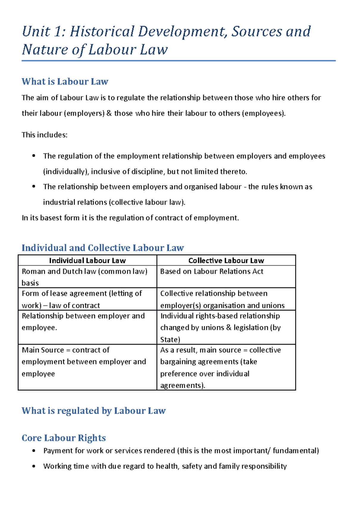 Labour Law 101: Unit 1 Study Notes on Historical Context and Sources ...
