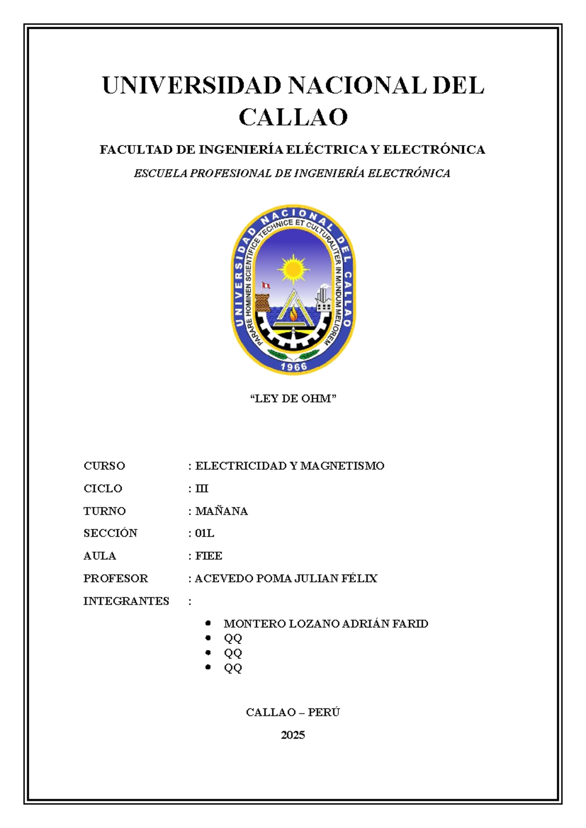 Ley de Ohm - Laboratorio de Electricidad y Magnetismo (ELECTRICIDAD Y ...