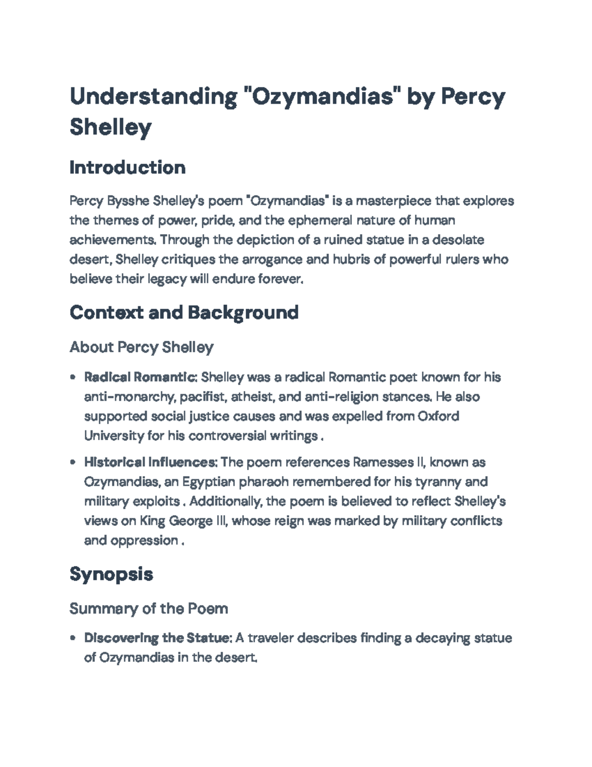 Ozymandias" by Percy Shelley: Themes of Power and Transience in Poetry ...