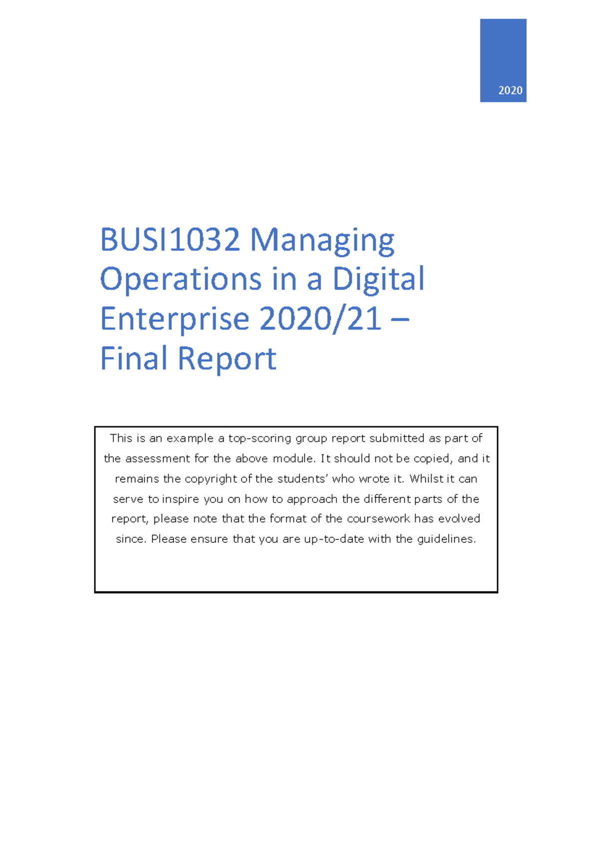 BUSI1032 Managing Operations in a Digital Enterprise: Coffee Industry ...