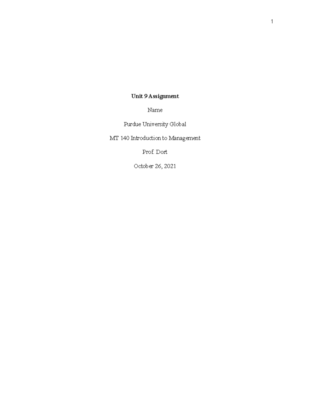 Unit 9 MT 140 Assignment - Unit 9 Assignment Name Purdue University ...