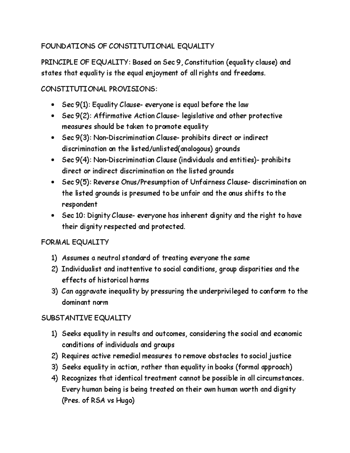 Constitutional Equality Principles: An Overview of Sec 9 & PEPUDA - Studocu
