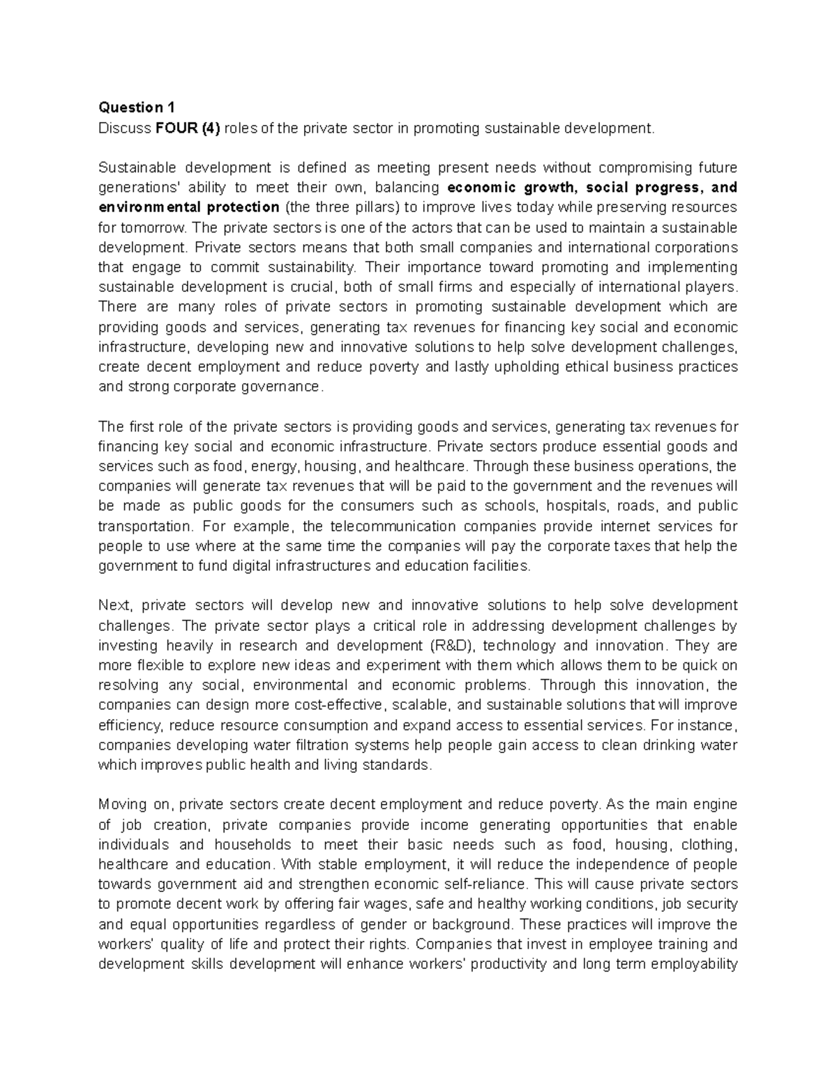 ADM410 Essay: Roles of Private Sector in Sustainable Development - Studocu