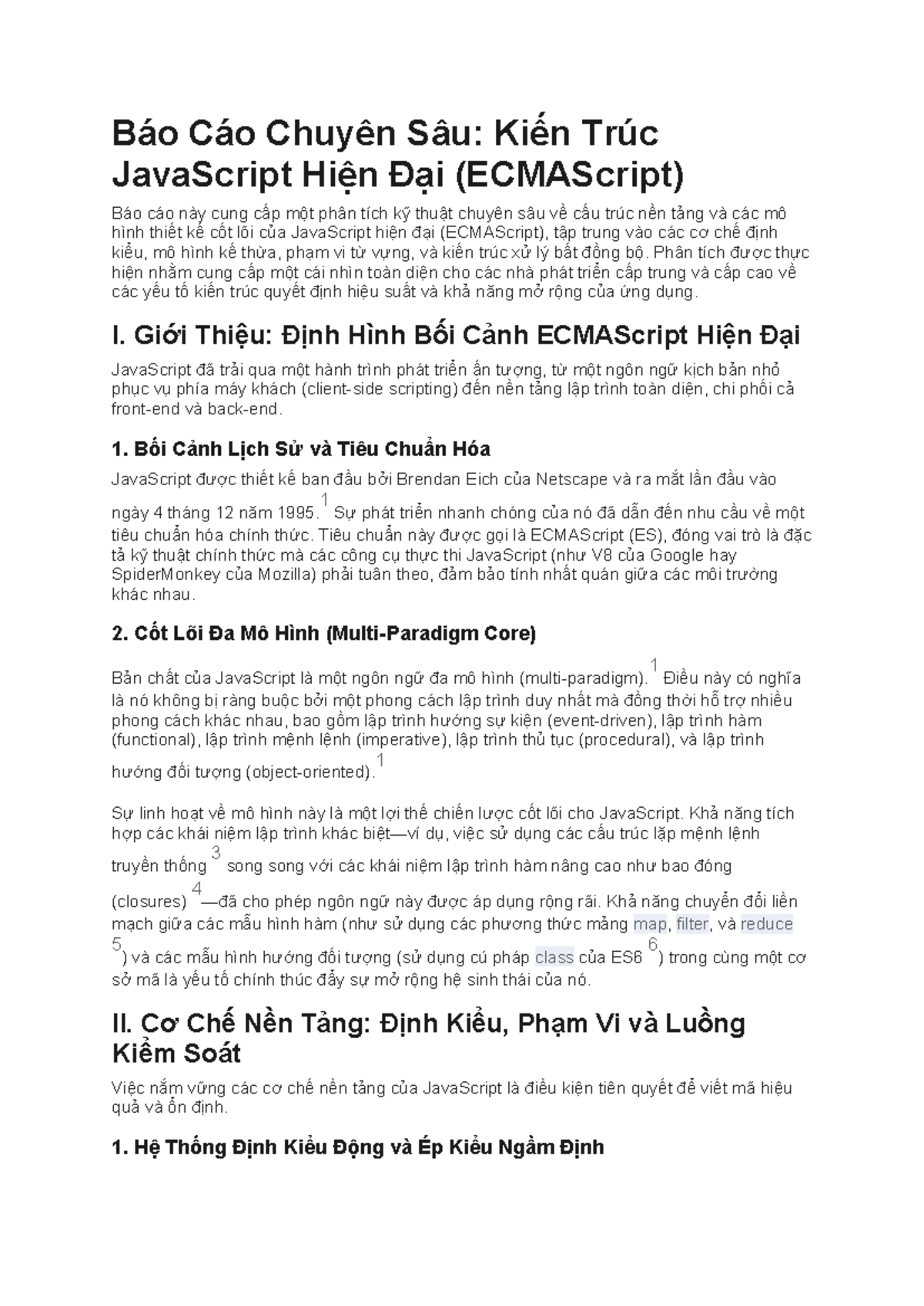 Báo Cáo Chuyên Sâu: Kiến Trúc JavaScript Hiện Đại (ECMAScript) - Studocu