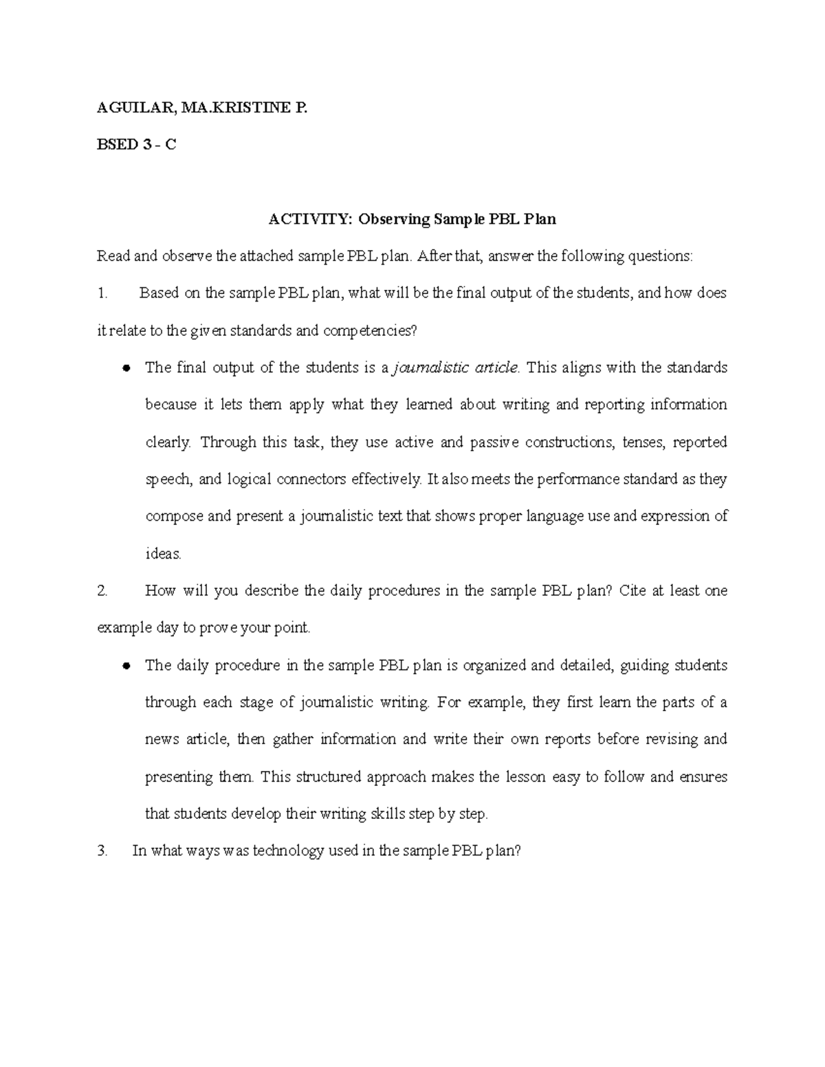 Observing Sample PBL Plan - AGUILAR, MA P. BSED 3 - C ACTIVITY ...