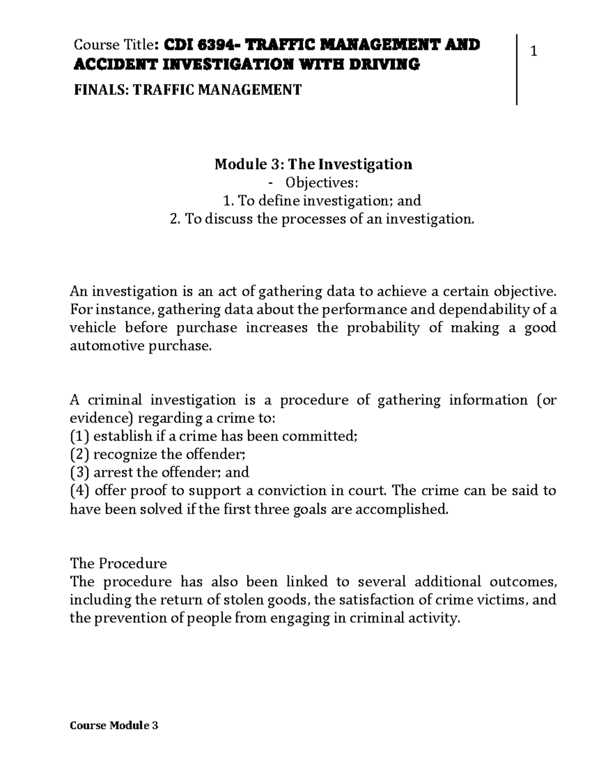 CDI TRAFFIC MANAGEMENT AND ACCIDENT INVESTIGATION WITH DRIVING 1 & 2 ...