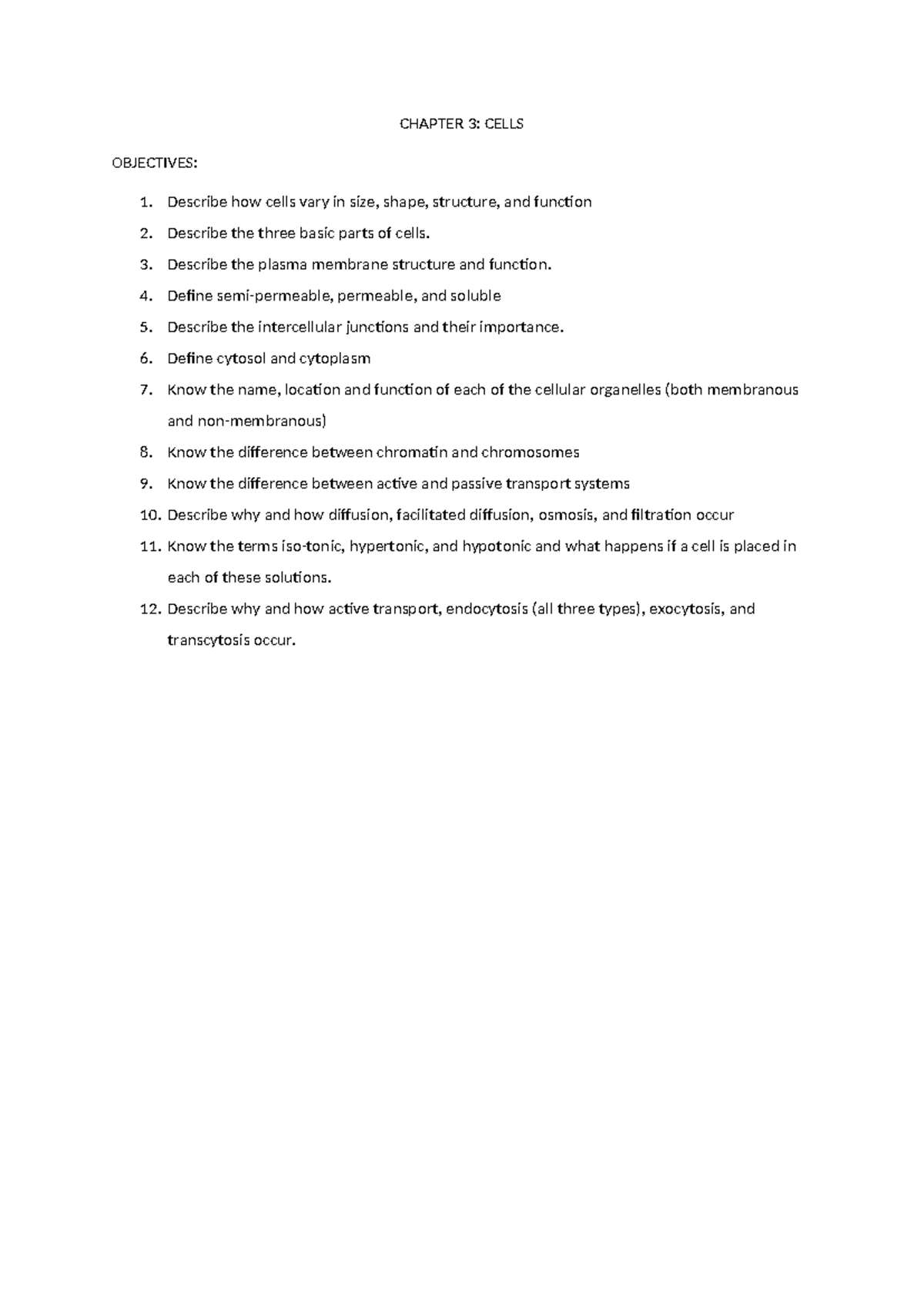 CHAPTER 3: CELLS OBJECTIVES & KEY CONCEPTS - Studocu